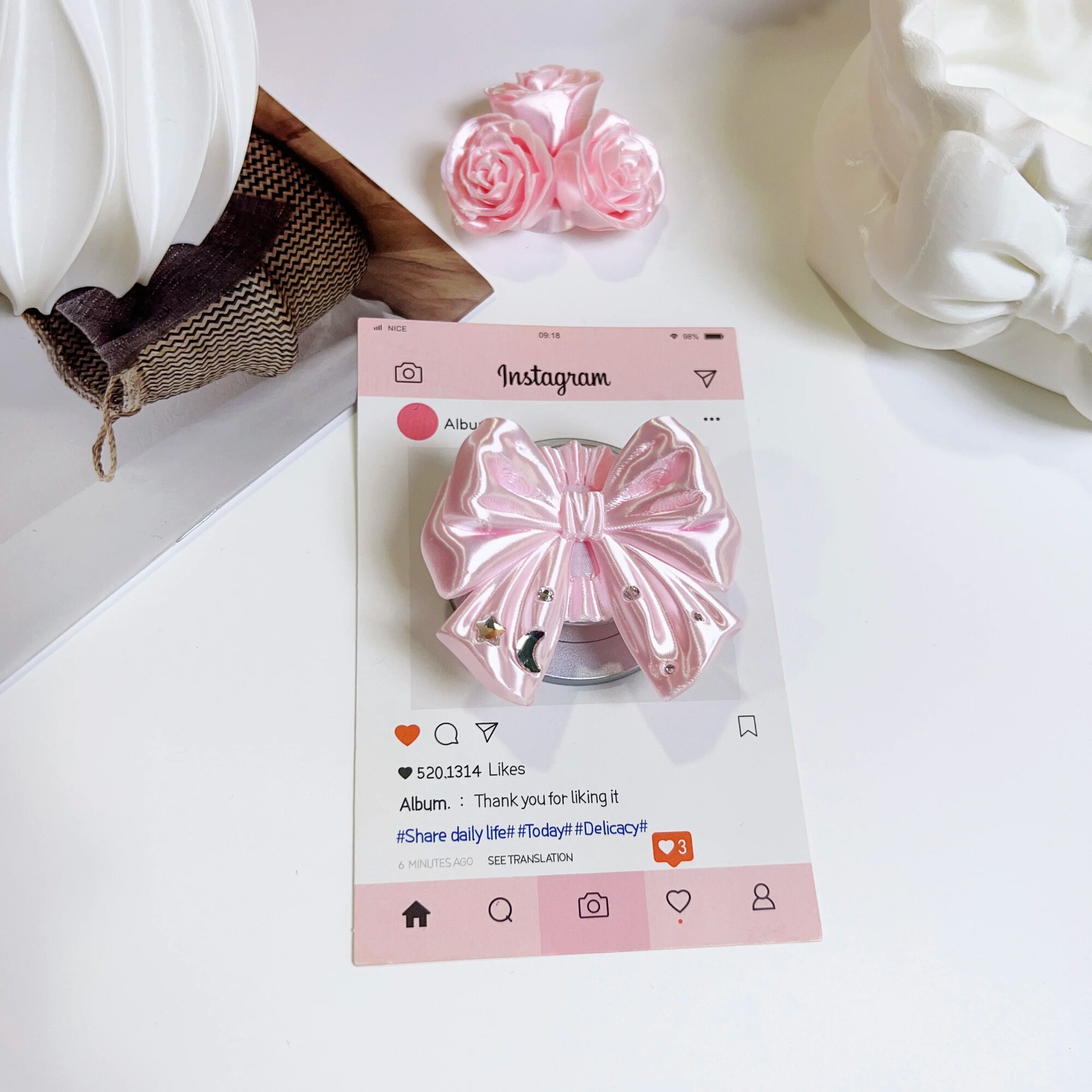 Розовый держатель для телефона PopSocket с кольцом