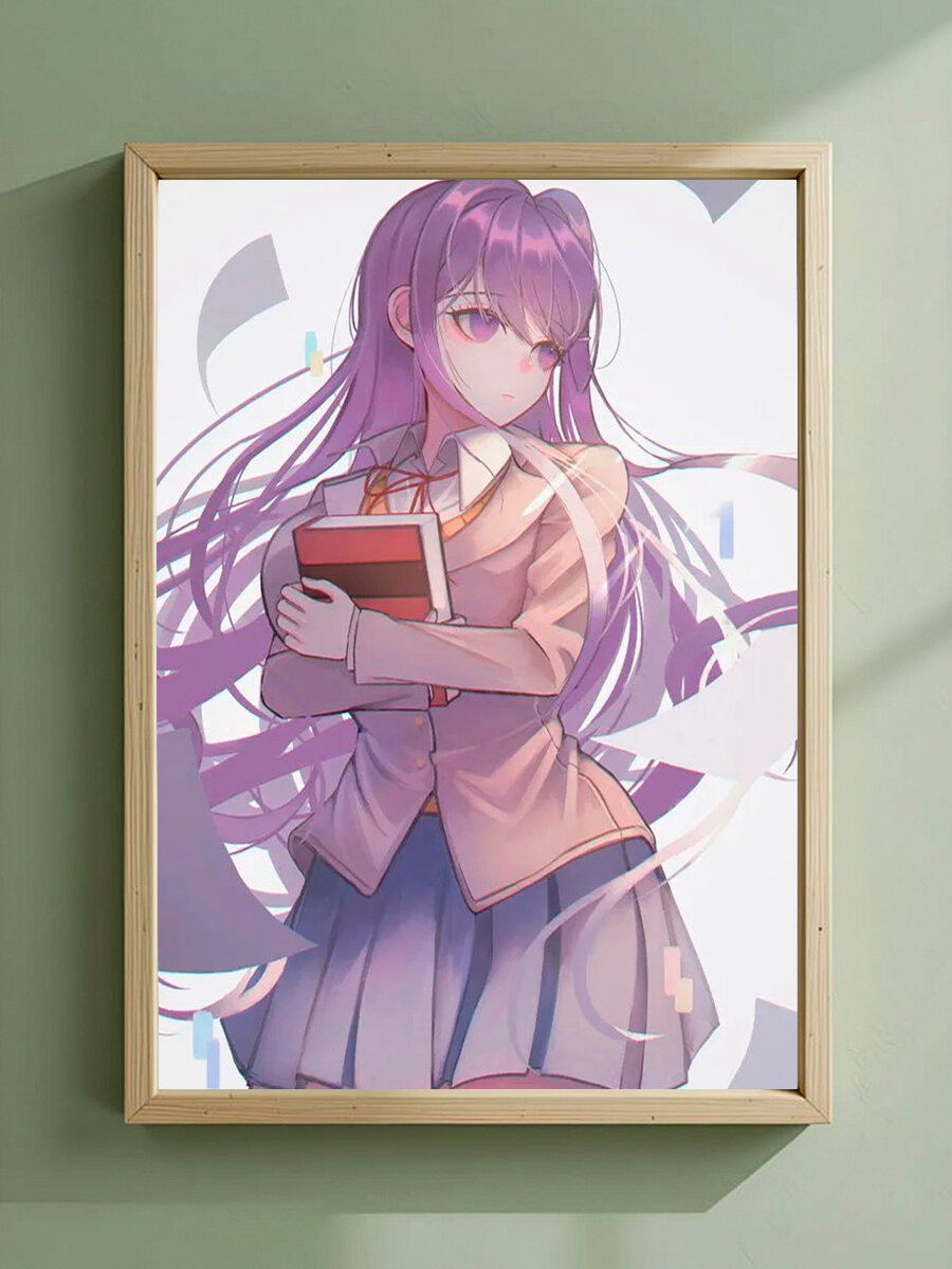 Постер, плакат на стену "Юри с книгой у окна: игра Doki Doki Literature Club" 42 см х 29,7 см (А3) Без Рамы