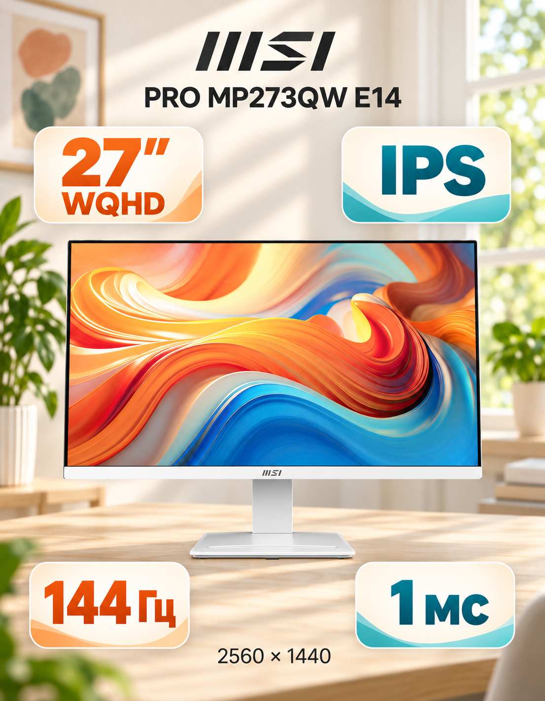 27" Монитор MSI PRO MP273QW E14, IPS, 2560x1440, 144 Гц (9S6-3PE2CH-059)