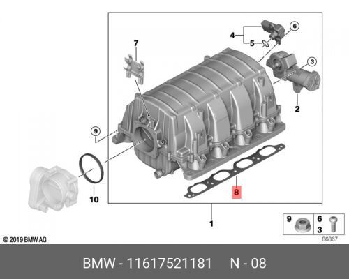 Прокладка Впускного Коллектора Bmw 5-E60/ 6-E63/E64/ 7-E65/ X (BMW 11617521181)
