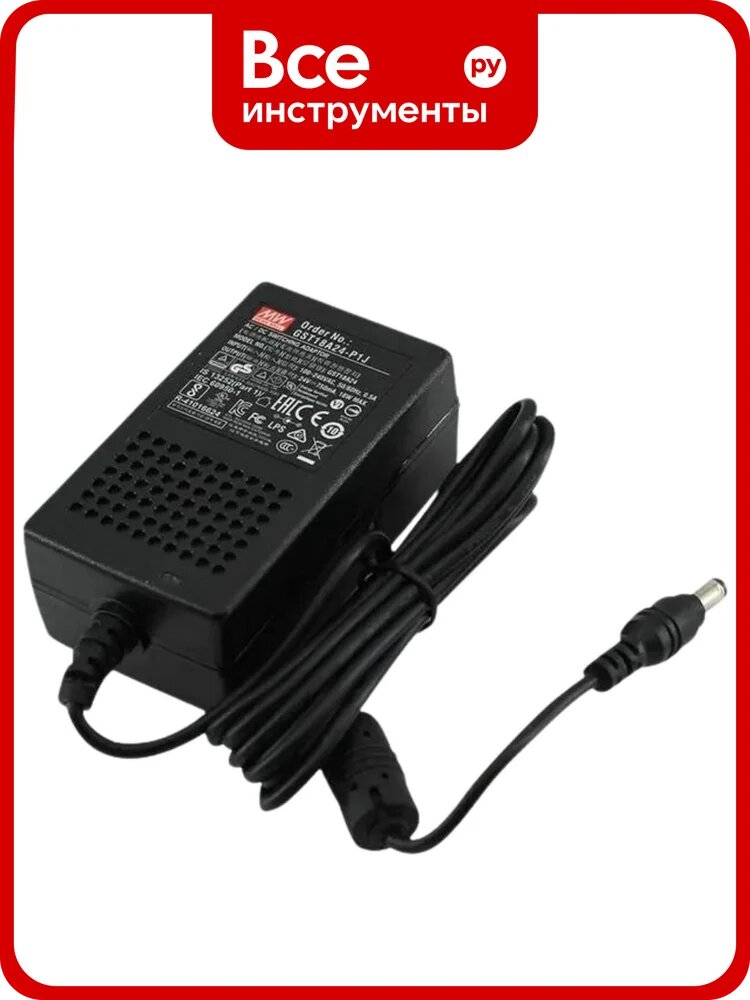 Адаптер питания универсальный настольный MEAN WELL 24В 0,75А GST18A24-P1J 18Вт, длина кабеля 1,2 метр разъем DC, для бытовых, офисных, промышленных и других устройств, L 2264102