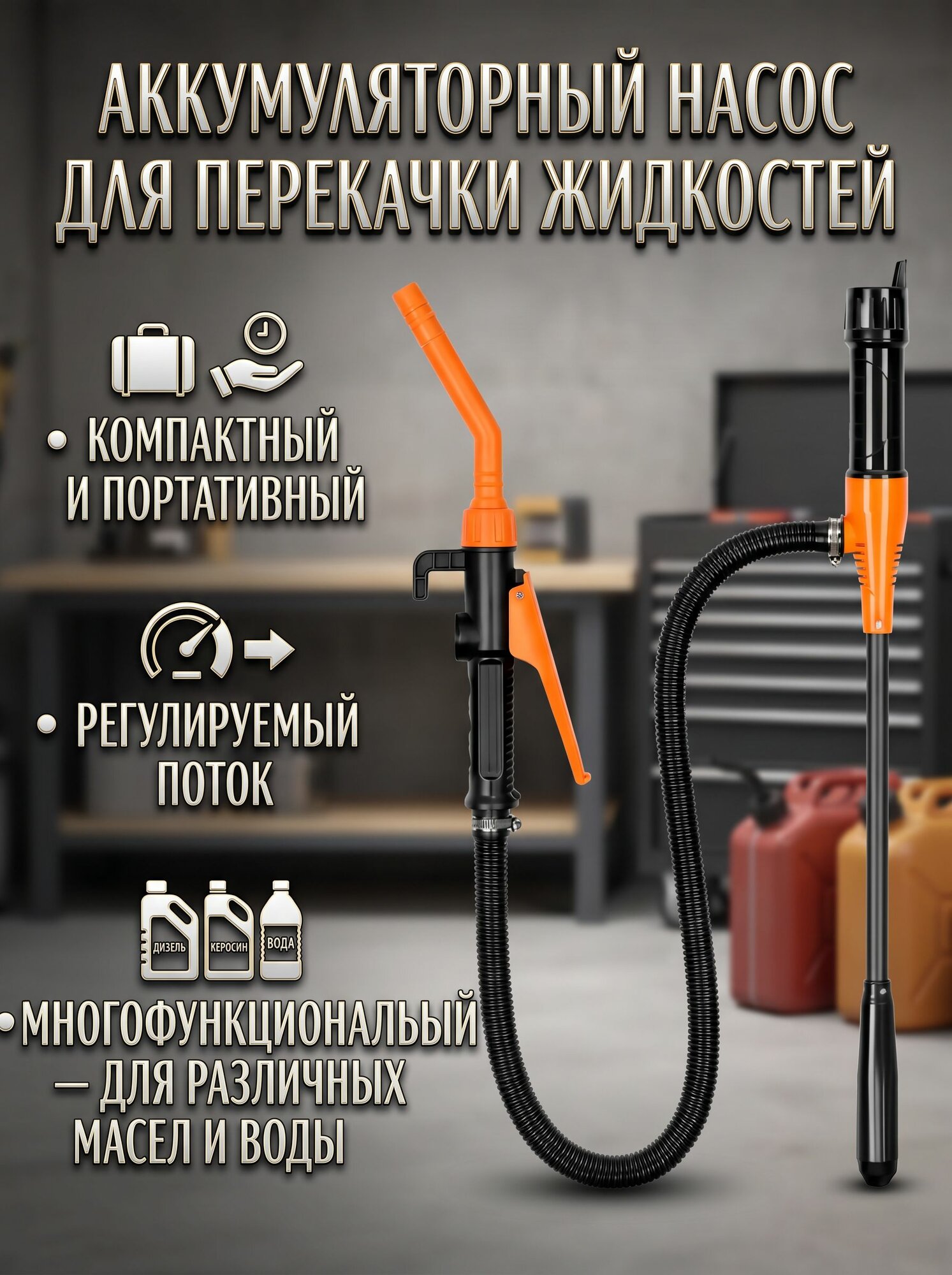 Электрический масляный насос длиной 43 см, аккумуляторный топливный насос-с помповым пистолетом