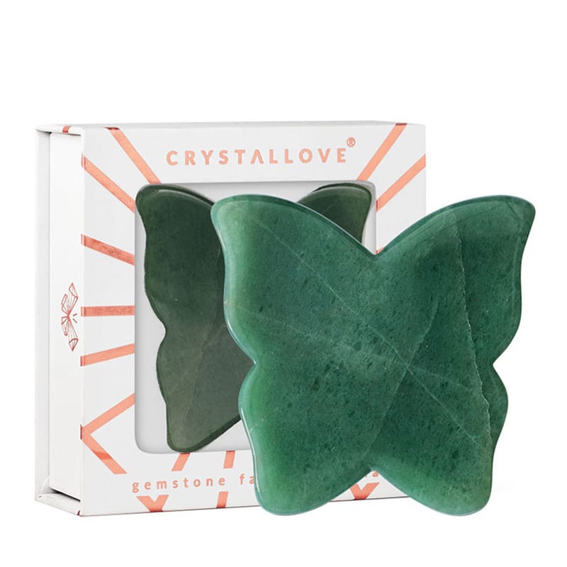 Массажер для Гуаша Crystallove Пластина-бабочка для массажа Гуаша с авантюрином Камень здоровья и оптимизма 1 шт