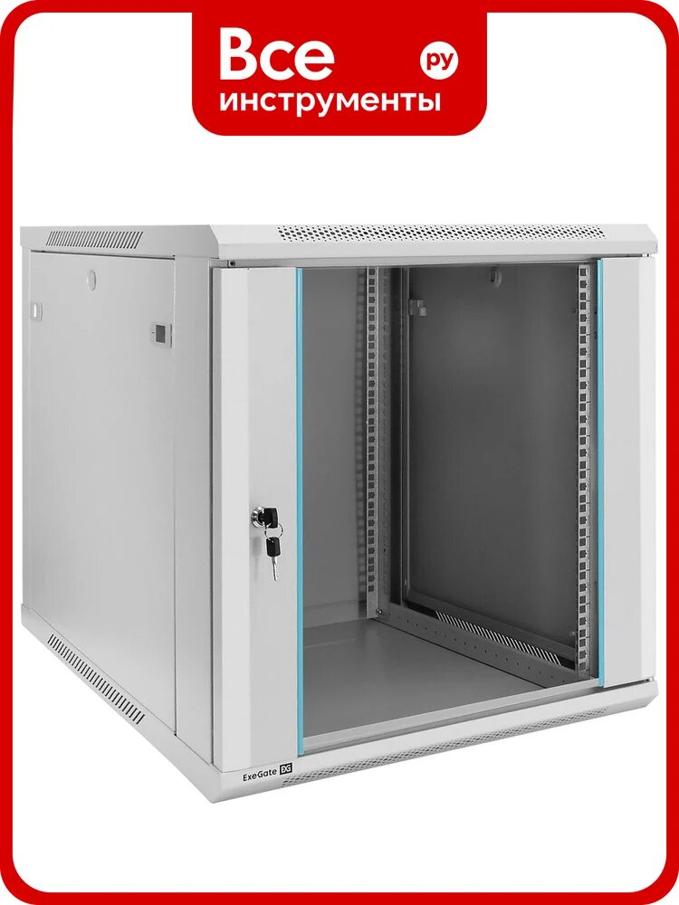 Шкаф телекоммуникационный ExeGate 19 настенный 12U EC-WM-12U.600. G. GREY 19”, 12U, 600x600x635мм ШхГхВ, передняя дверь закаленное стекло, съемные боковые панели 298604