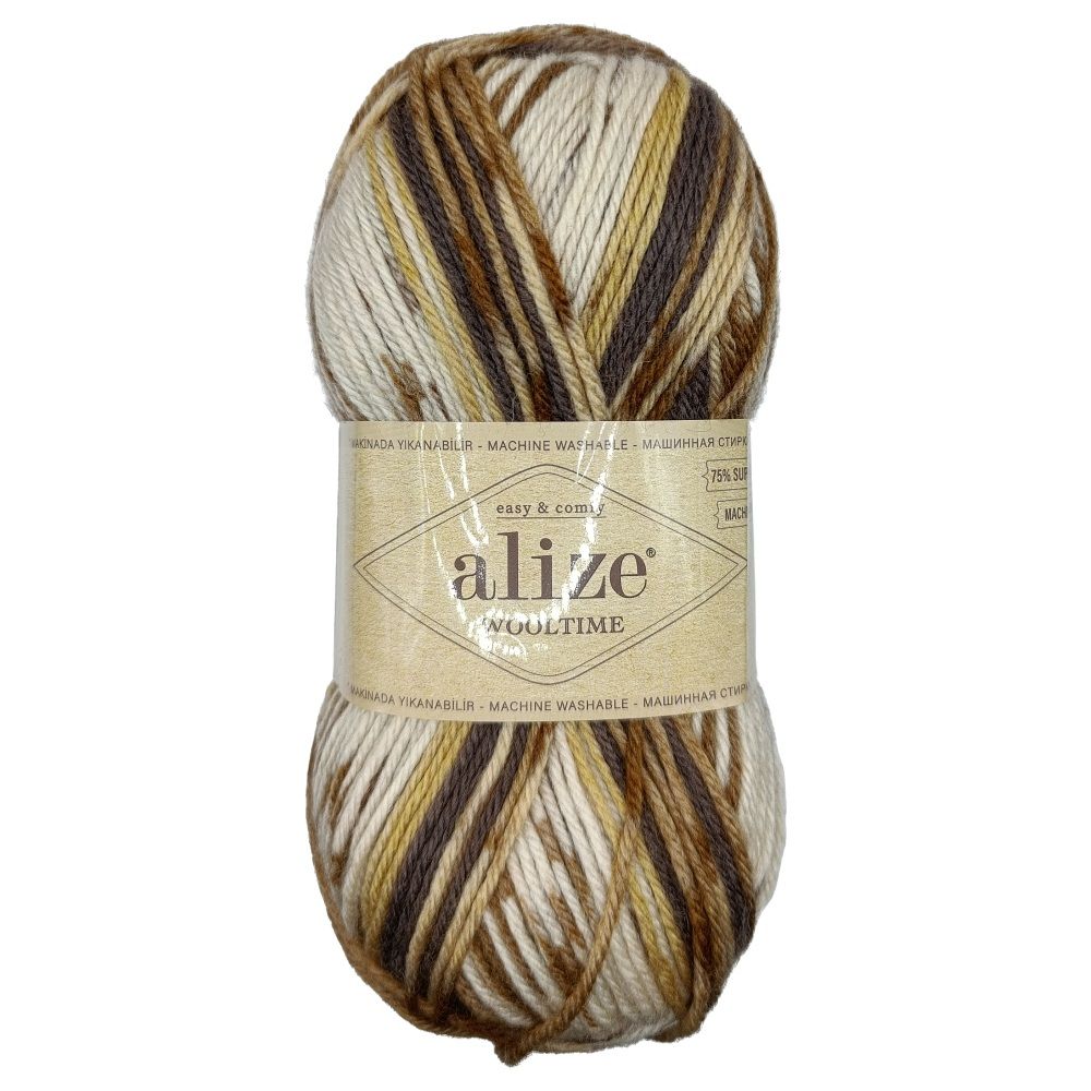 Пряжа для вязания Alize Wooltime 11023 светло-коричневый меланж. 100 гр/200 м 75% шерсть, 25% полиамид