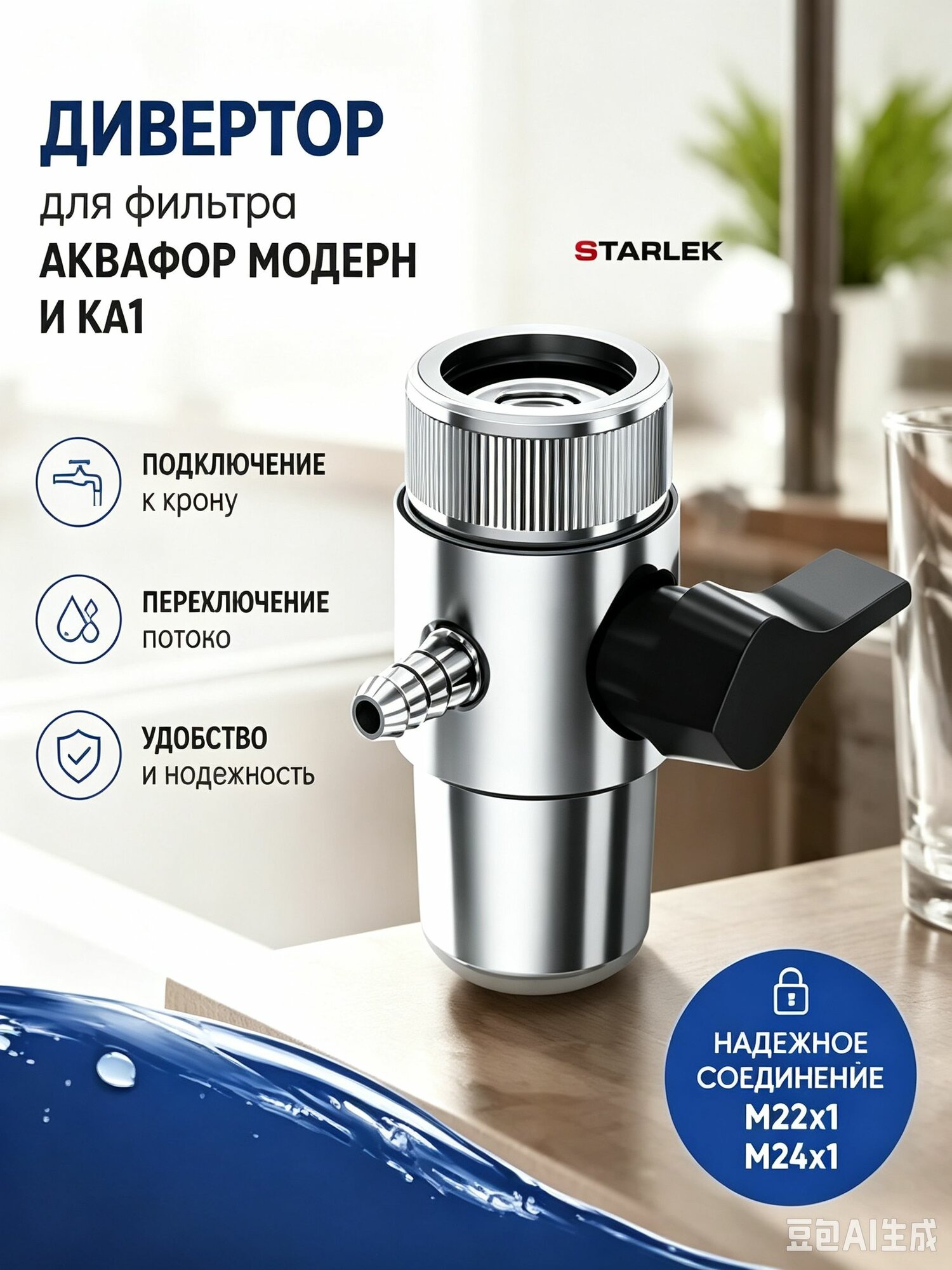 STARLEK M22 Дивертор для смесителя, для самогонного аппарата универсальный Переходник на кран