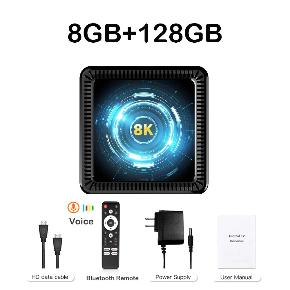 Android TV приставка 8G 128G Black EU Plug