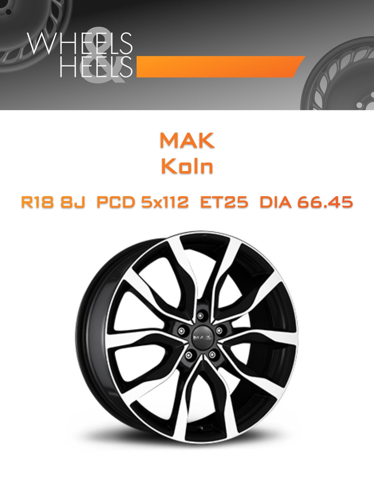 Диск автомобильный литой MAK Koln 18x8 5x112 et25 dia66.45 Чёрный глянцевый с полированной лицевой частью
