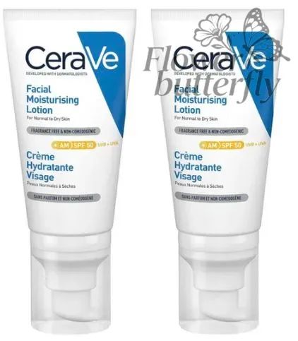 CeraVe AM Увлажняющий лосьон для лица SPF50 с керамидами и витамином Е для нормальной и сухой кожи 52 мл x2