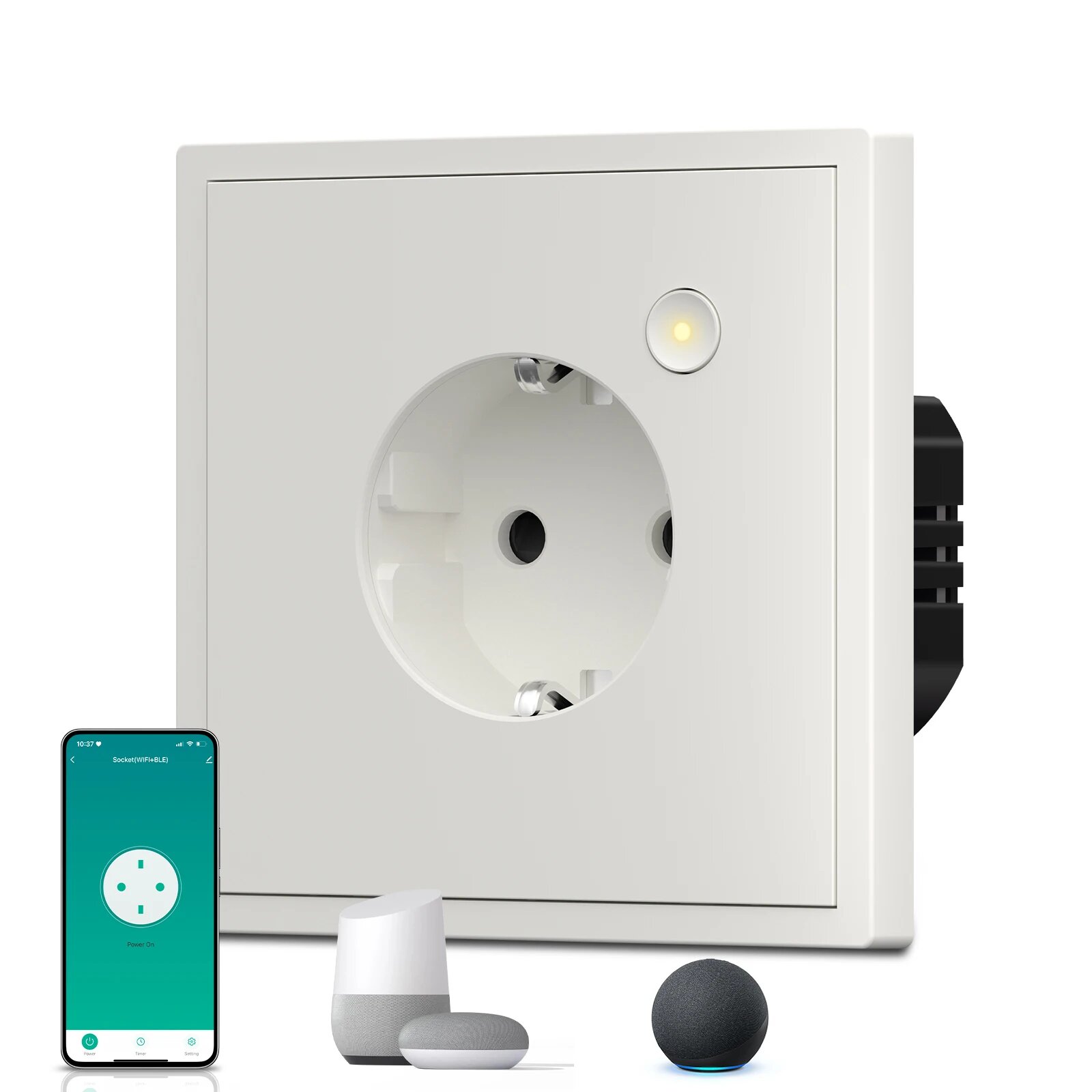 Умная розетка BSEED Zigbee с быстрой зарядкой USB-C 20 Вт белая Monitor Socket
