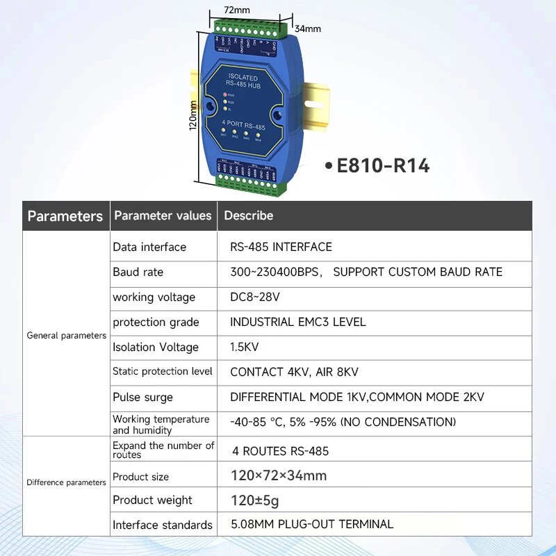 Концентратор RS485 CDEBYTE E810-R14, Цвет: E810-R14