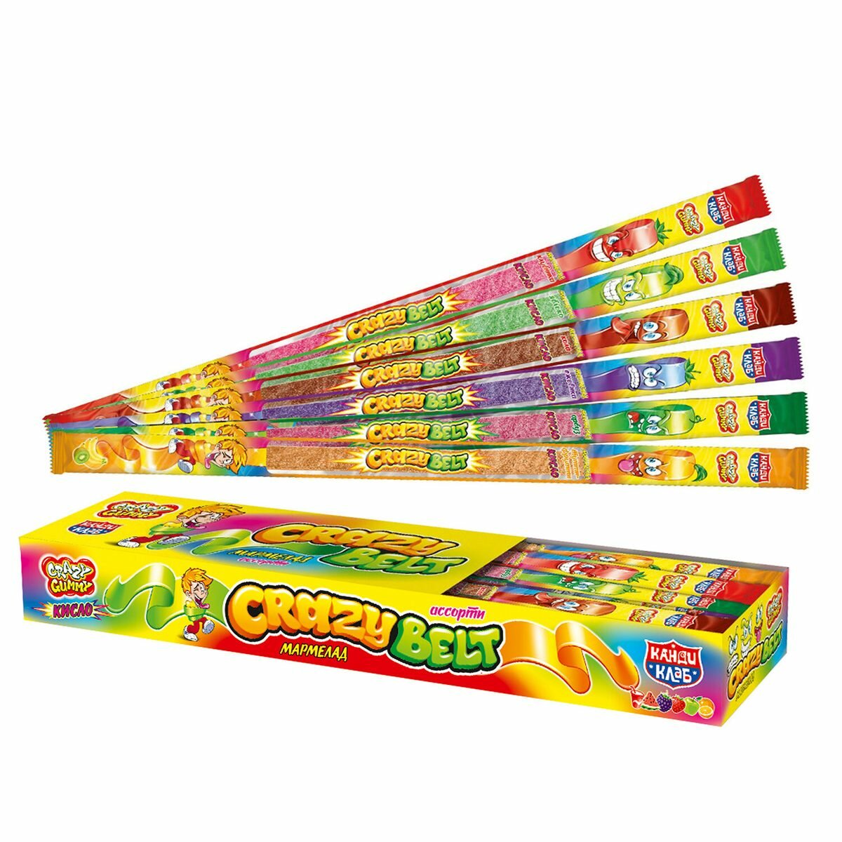 Мармелад в кислой обсыпке "CRAZY GUMMY. CRAZY BELT", ассорти, 15 г, канди клаб, MAR090 (MAR090), 72 шт.
