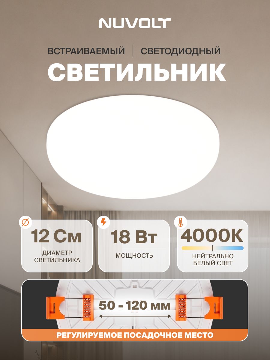 Светильник потолочный встраиваемый светодиодный NUVOLT серия Enkel/Энкель