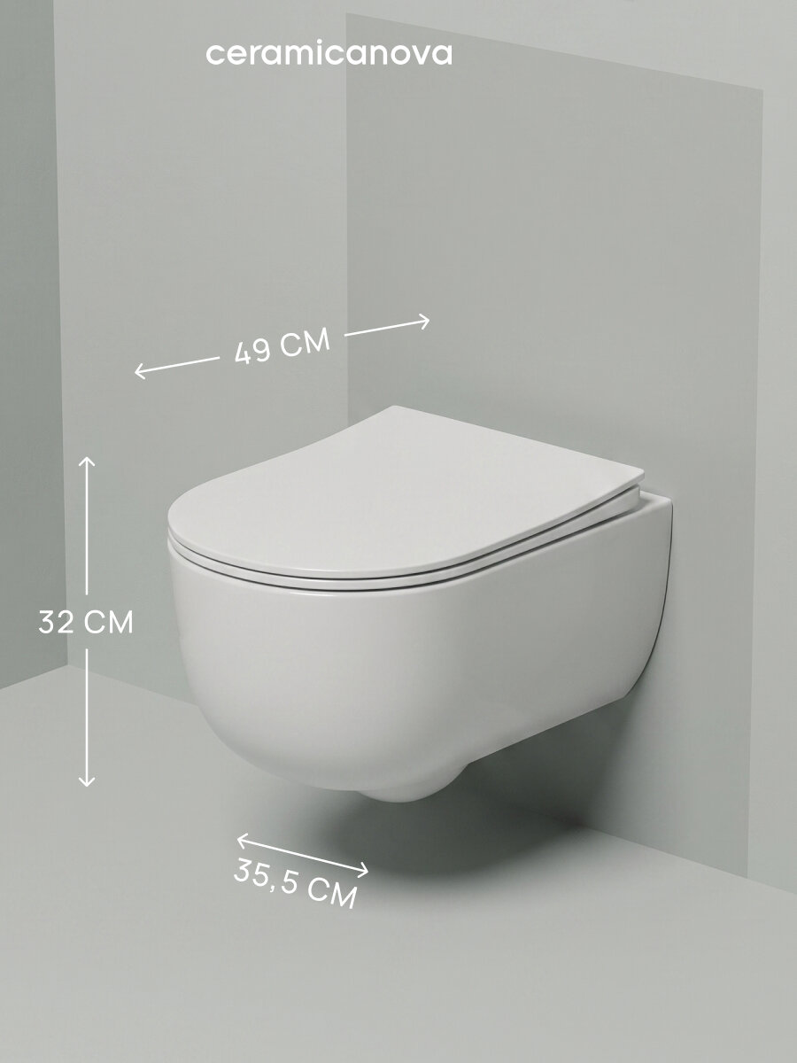 Унитаз подвесной Ceramicanova Модена (Modena) CN6063, безободковый, сиденье с микролифтом, белый — фото 1