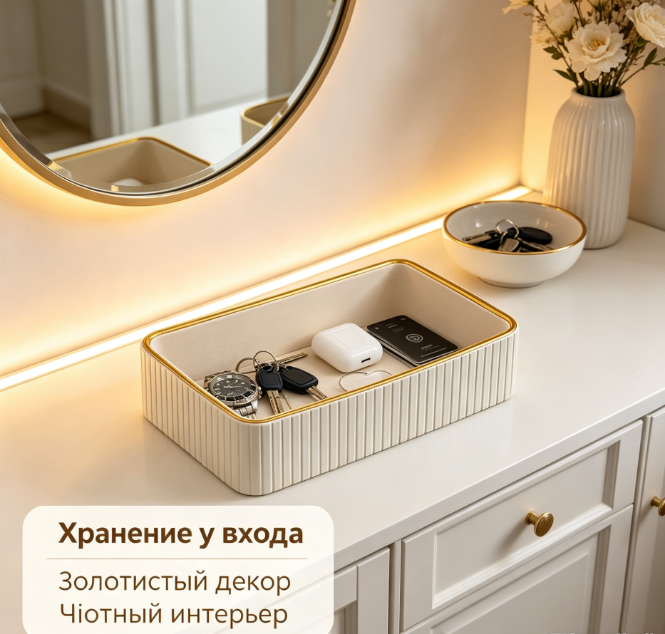 Роскошный органайзер‑поднос с золотой каймой, для хранения ключей, часов в прихожей, для украшений и мелочей на столе
