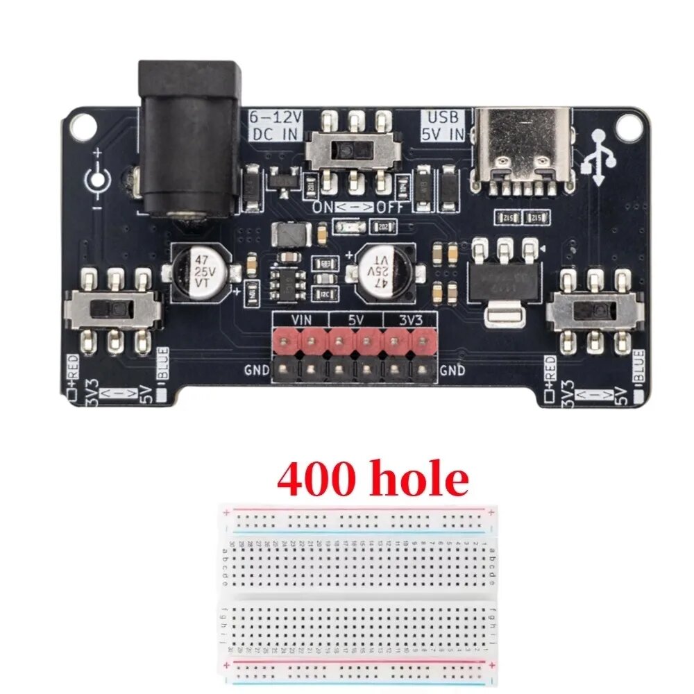 Emakefun Модуль питания для макетной платы Type-C и 2,1х5,5 мм power panel with 400