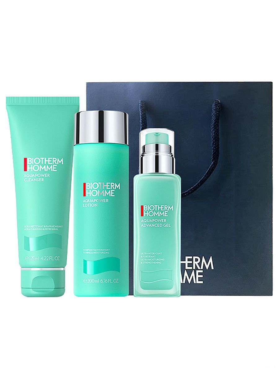 Biotherm Три компонента для умывания и ухода за кожей лица для мужчин (гель для умывания, тонер, крем), подарочная упаковка, 400 мл.