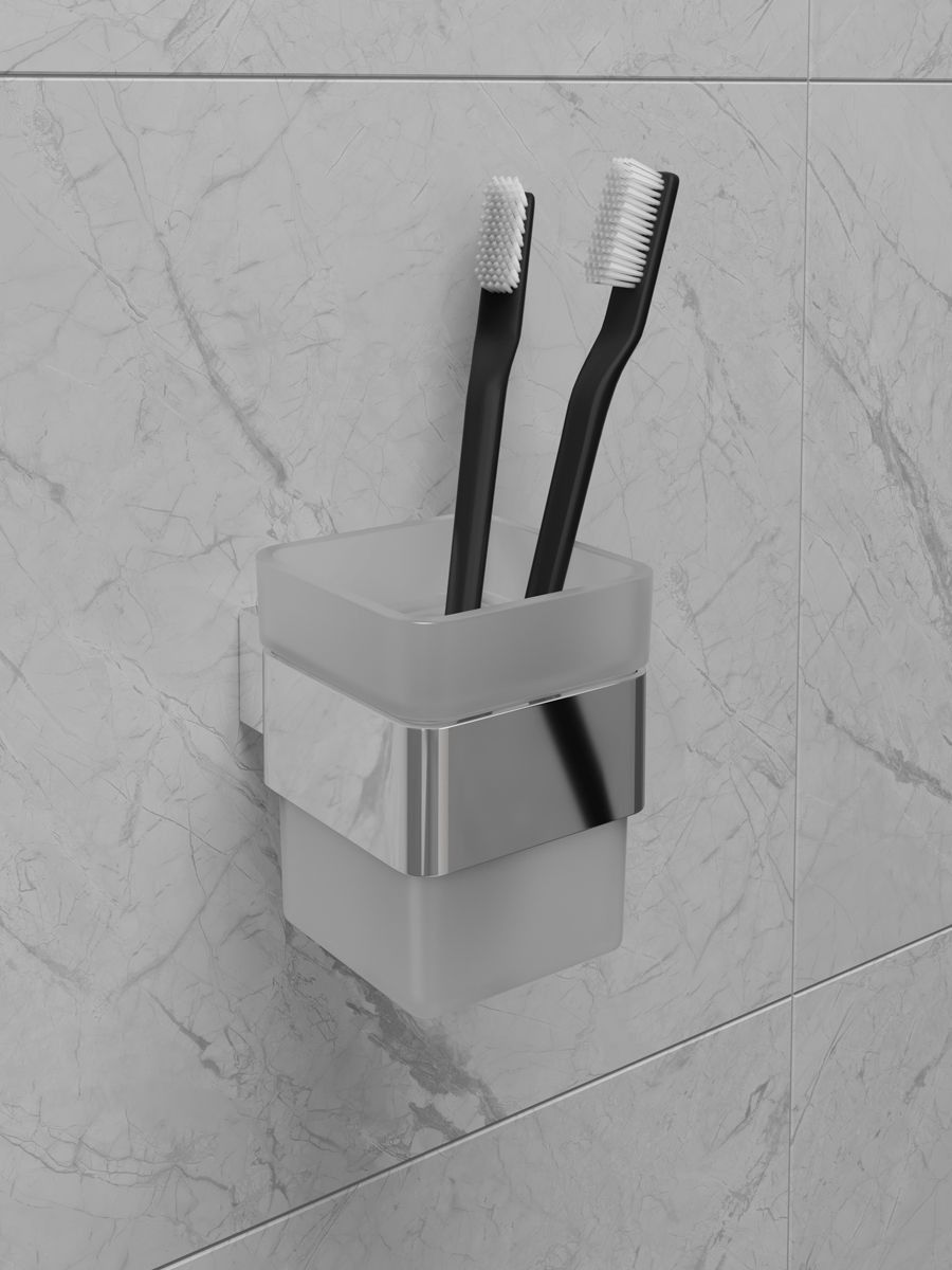 Стакан для зубных щёток Lemark SMOOTH LINE настенный, подвесной, стекло / сталь, хром