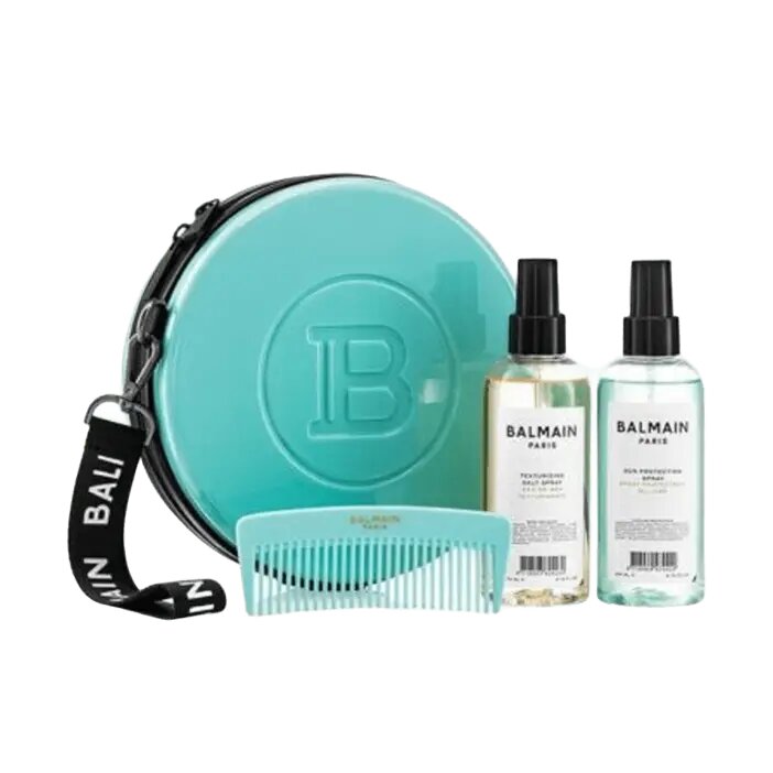Balmain Набор Косметичка, Текстурирующий солевой спрей (Texturizing Salt Spray) 200 мл, Солнцезащитный спрей (Sun Protection Spray) 200 мл, Бирюзовая карманная расческа 1 уп
