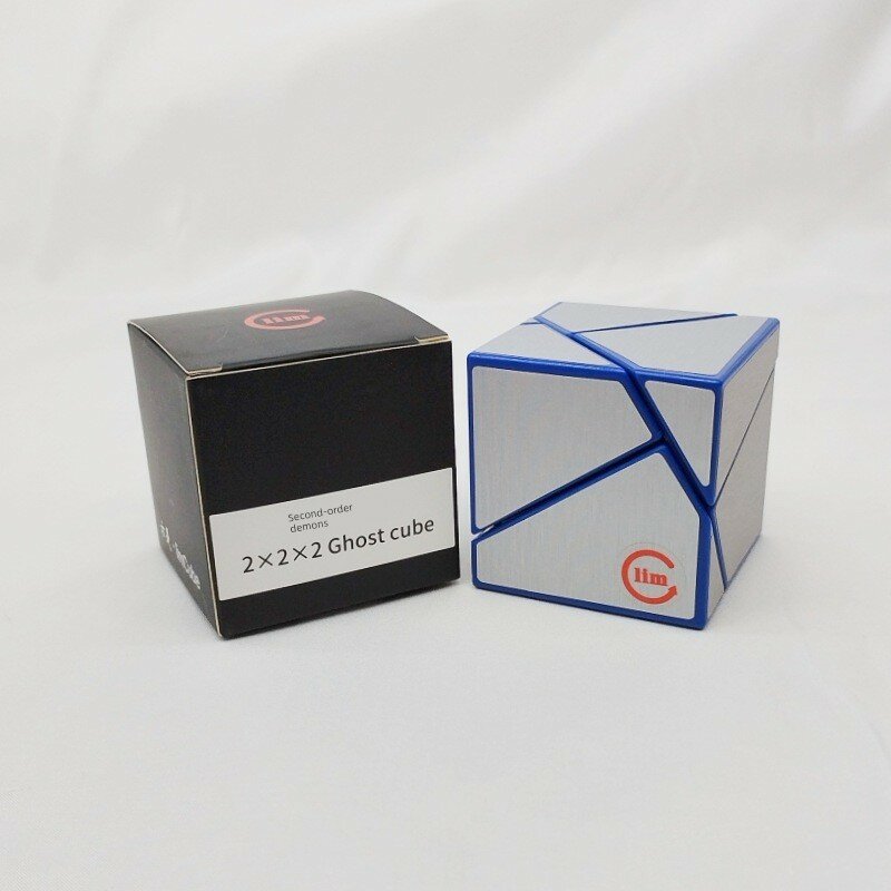 Головоломка 2x2 Ghost Cube с голубым основанием и серебряным акцентом, обучающая игрушка для снятия стресса