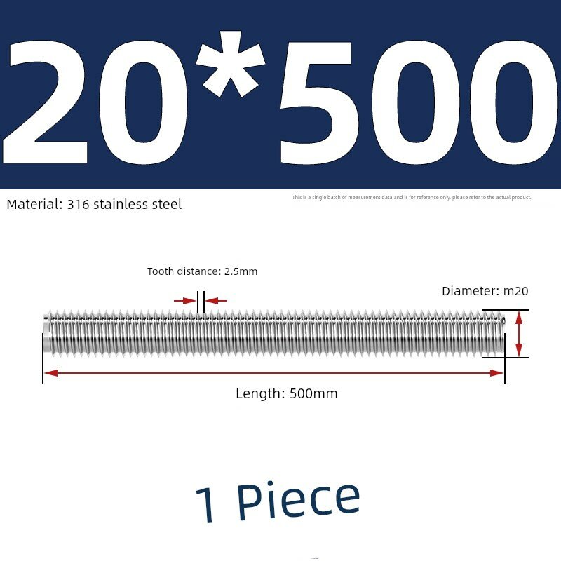 316 Нержавеющая сталь Все-резьбовая штанга, М20 x 500 мм, 1 шт строительные компоненты