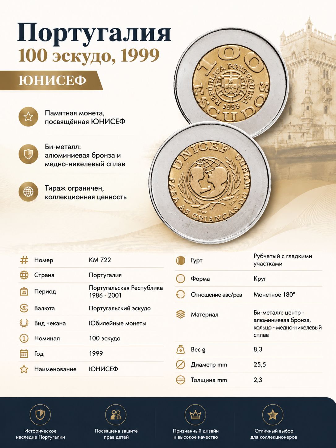 Португалия 100 эскудо, 1999 юнисеф PORTUGUESA UNC