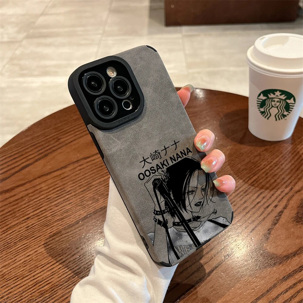 Роскошный крутой черный замшевый защитный чехол Oosaki Nana для iPhone 17, 16, 15, 14, 13, 12, 11 Pro Max XS XR X, аниме Coque