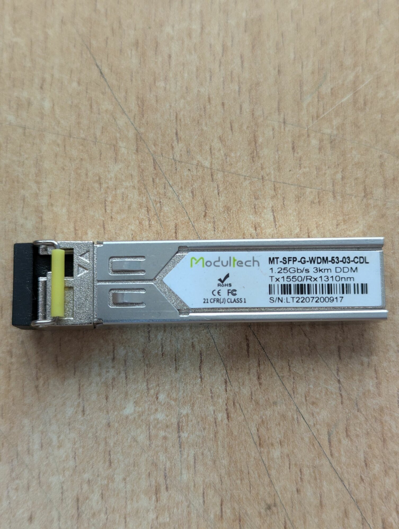 Модуль SFP трансивер Modultech MT-SFP-G-WDM-53-03-CDL 1.25Gb/s 3km DDM Tx1550/Rx1310nm