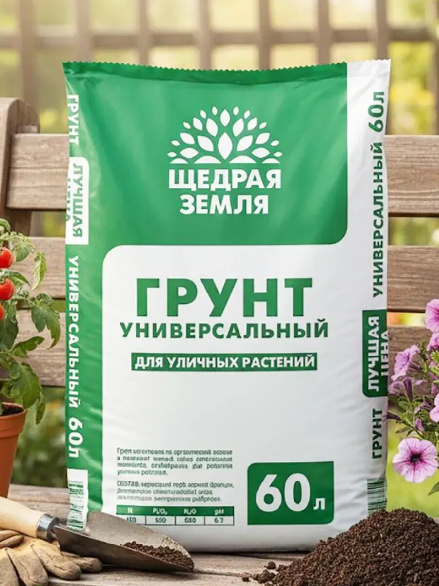 Грунт универсальный земля для цветов 60 л больше чем 50 л