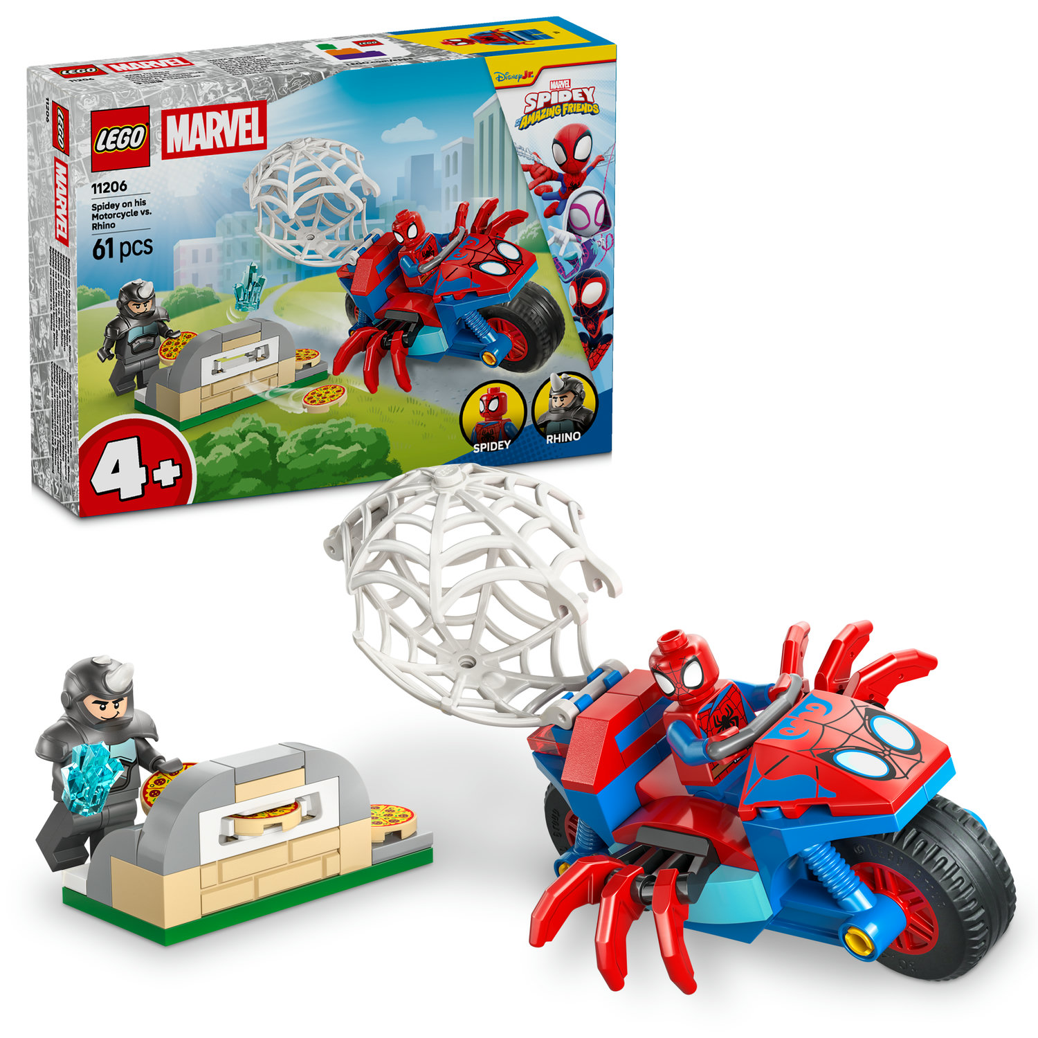 Конструктор LEGO Marvel 11206 Человек-паук на мотоцикле против носорога, 61 дет.