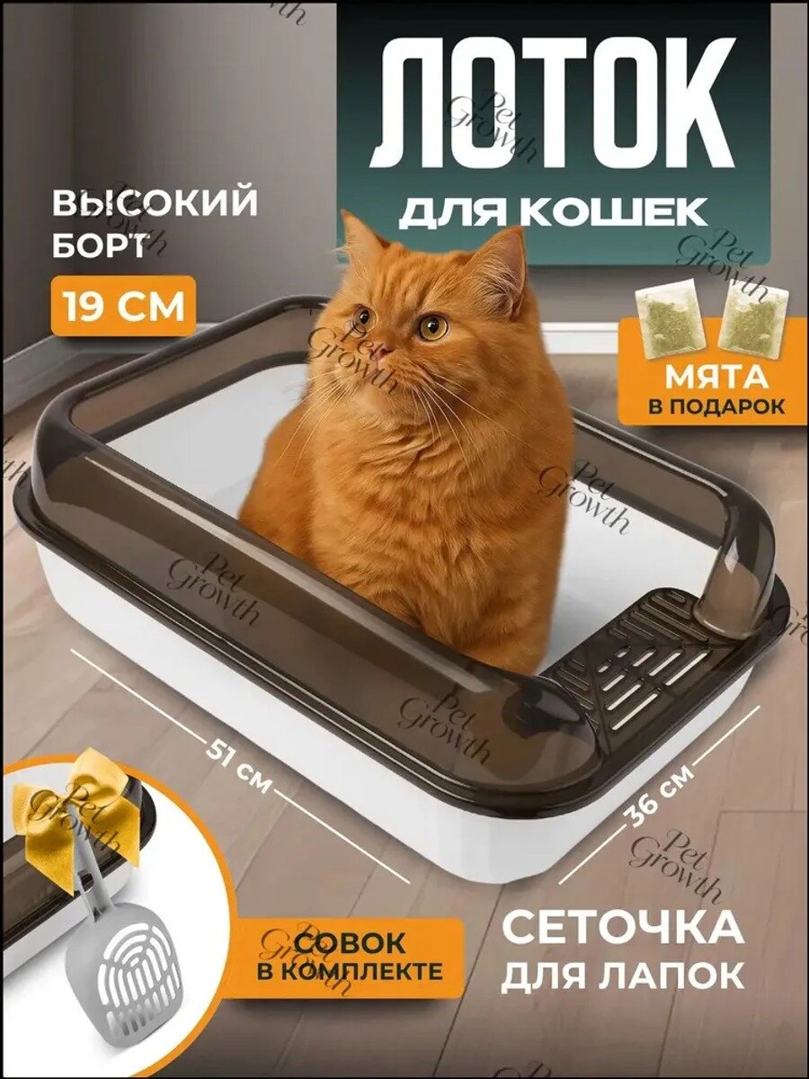Лоток глубокий для кошек с высоким бортом, оснащенный сеткой и совком, бестселлер среди моделей для собак мелких пород