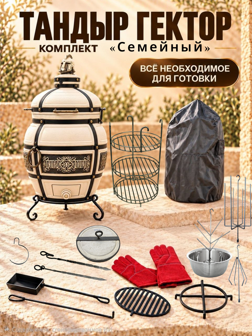 Гектор с откидной крышкой - комплект "Семейный" - большой тандыр для дачи - Технокерамика.