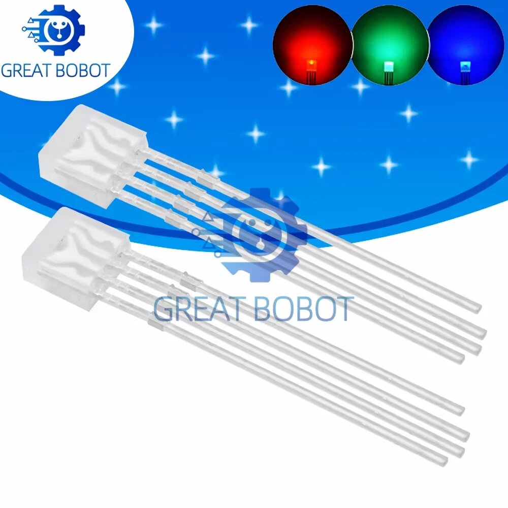RGB светодиоды прямоугольные 2x5x5 мм, 100 шт, Common Cathode