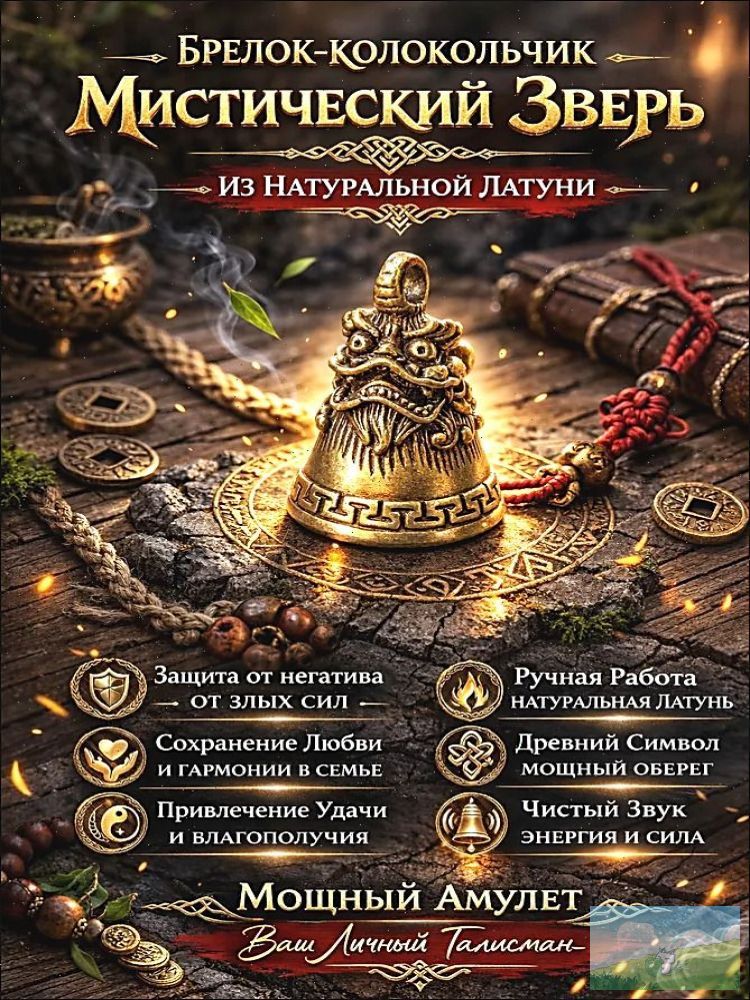 Брелок-колокольчик Мистический Зверь из латуни, ручной работы, мощный оберег, 34 мм, для дома и талисмана, амулет
