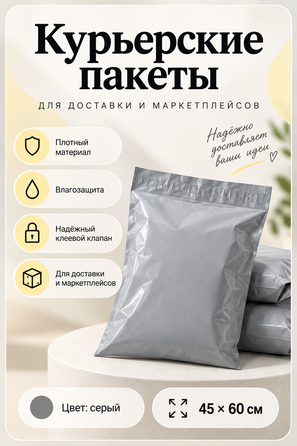 Курьерский почтовый пакет для маркетплейсов и посылок, 45х60см, без кармана - 35 штук
