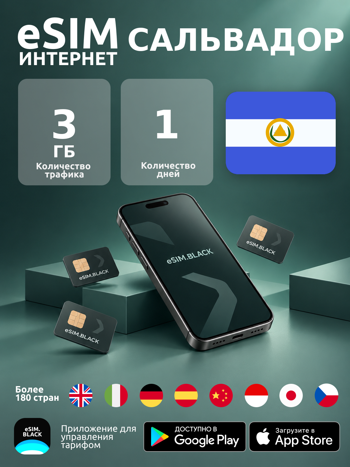 Сальвадор/1 день/3 ГБ - eSIM для мобильного интернета ( iPhone | Android ).