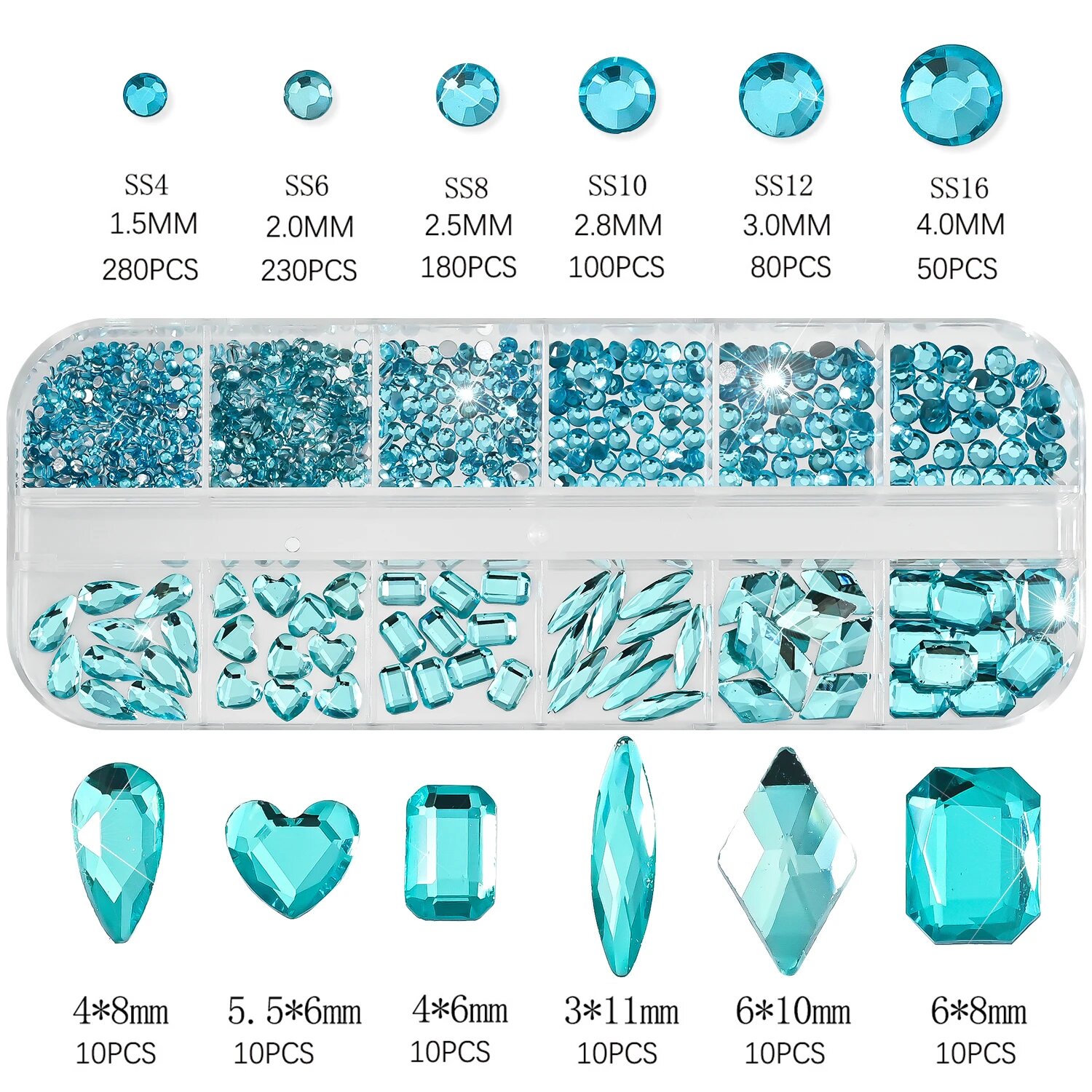 MAFANAILS 12 Grids 3D Стразы для ногтей SS4-SS16 6