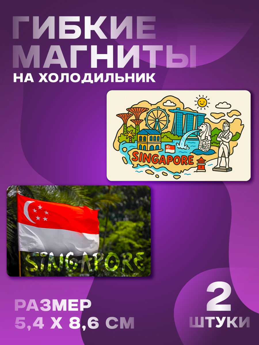 Магниты Сингапур 2 шт, размером 5,4х8,6 см.