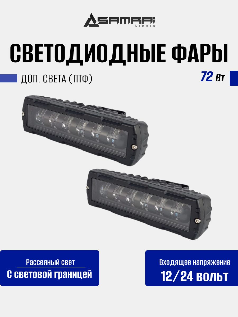 Светодиодные доп. фары ближнего света SR-D36W прямоугольные 72 Вт (комплект 2шт) с СТГ/ 9-80 В