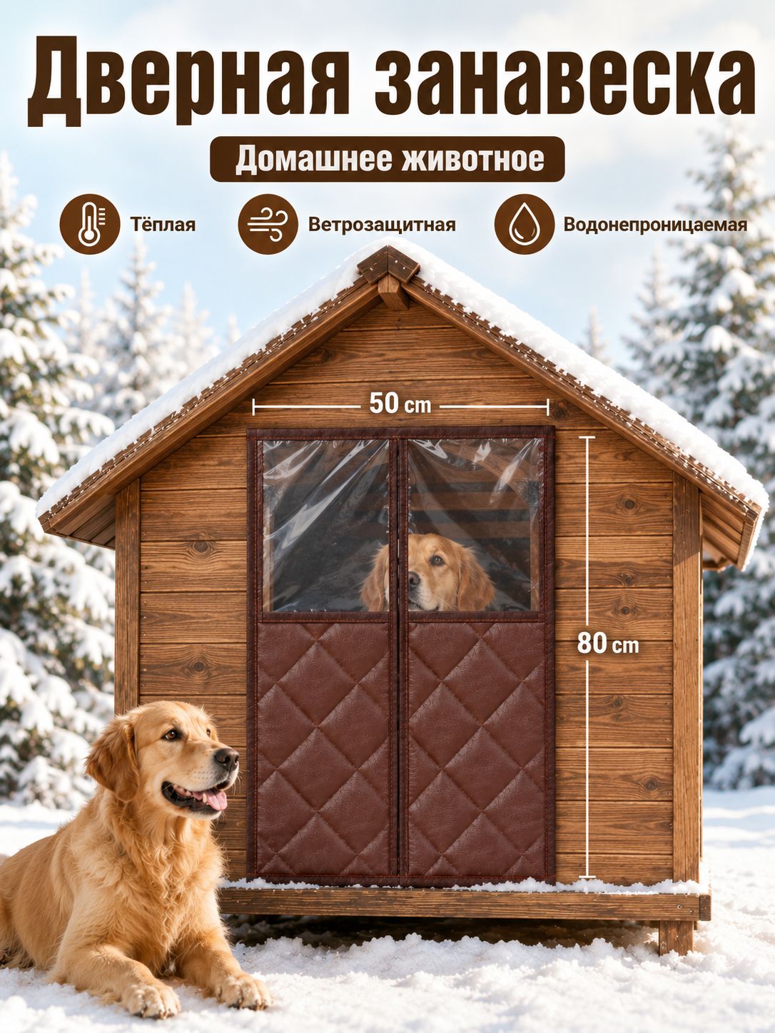Занавеска для будки собак защитная шторка от ветра и холода 50*80cm
