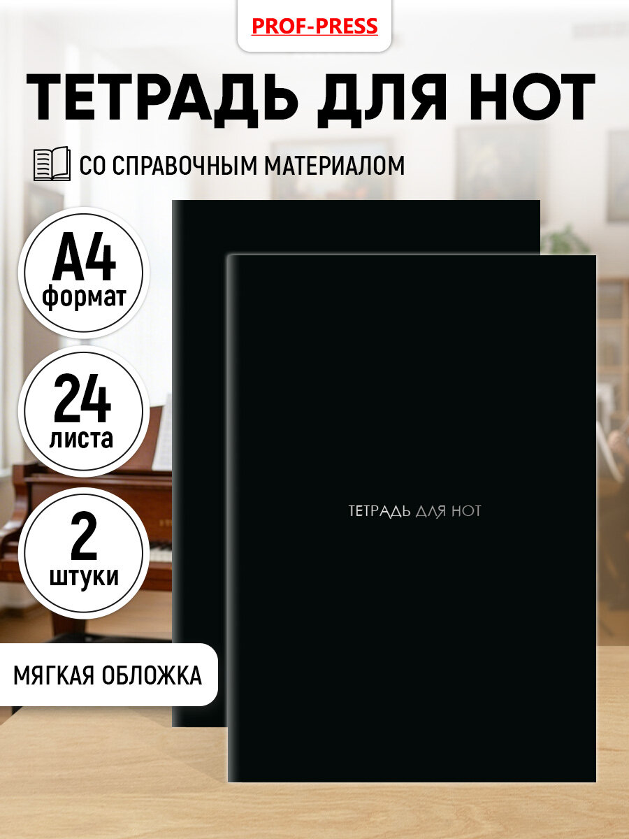Нотная тетрадь А4, 24 листа, 2 штуки