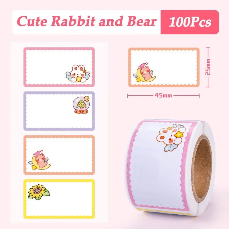 Наклейки для вещей Cute Rabbit and Bear 100шт