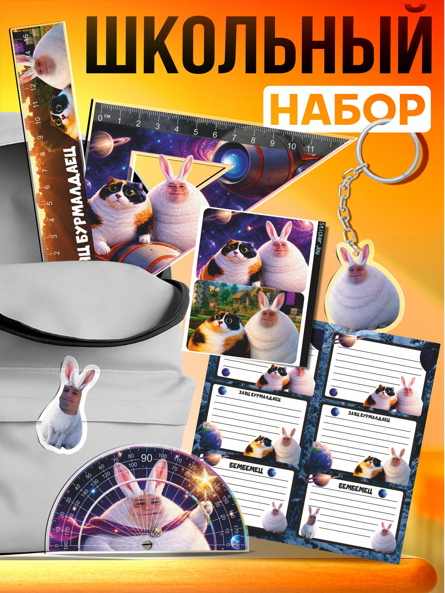 Набор канцелярии для школы мем Заяц бурмалдаец
