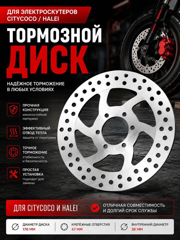 Тормозной диск 170 мм для электроскутера Citycoco Halei, запчасть