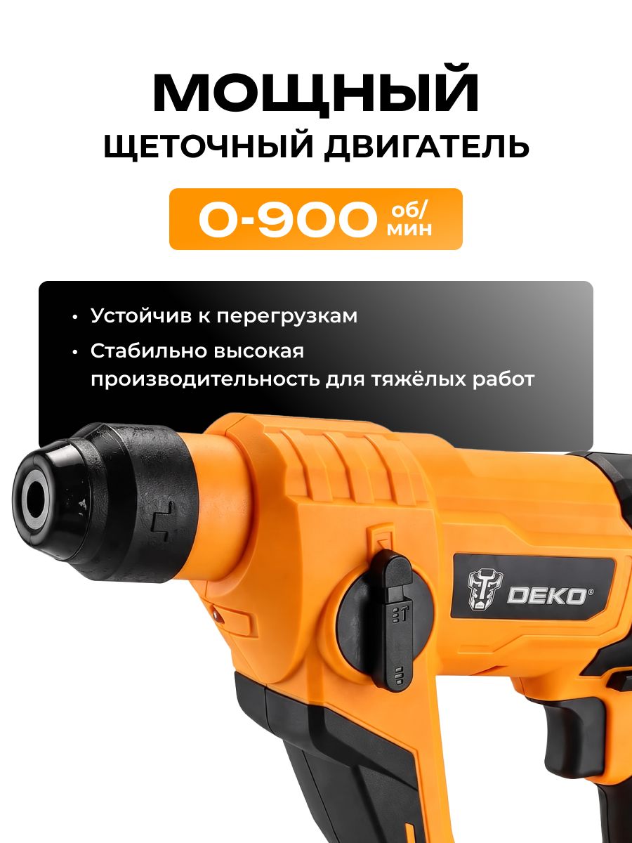 Перфоратор аккумуляторный ударный, в кейсе с патроном CH02 DEKO, 20В, 2x2.0Ач