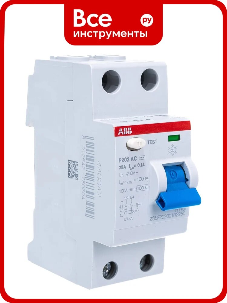 Выключатель дифференциального тока ABB 2 модуля F202 АС-25/0,1 2CSF202001R2250