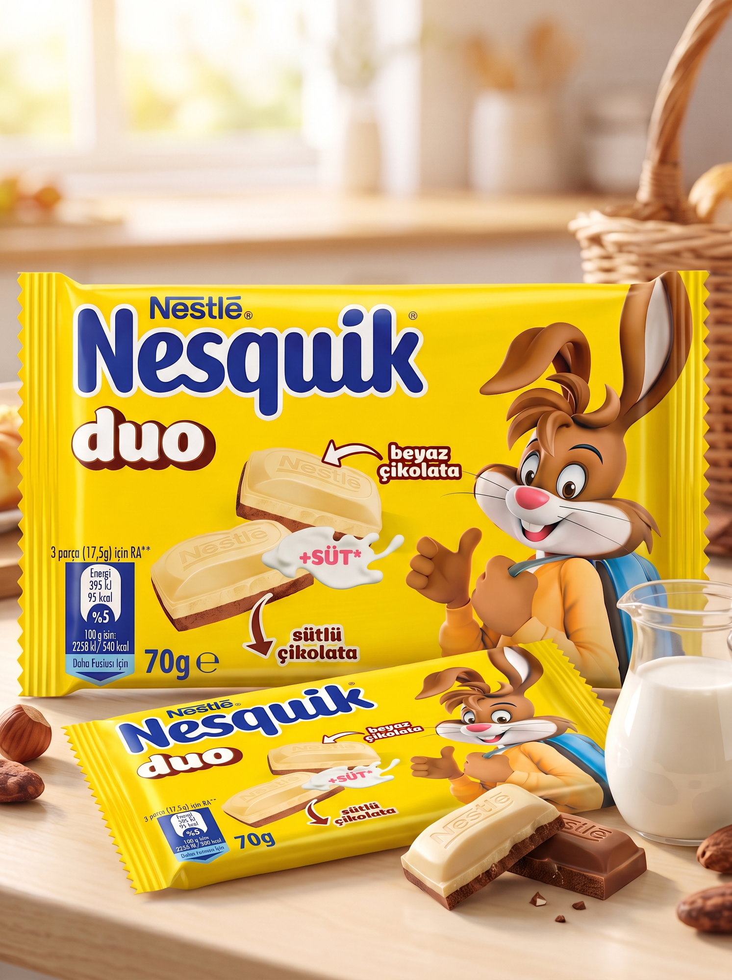 Шоколад плитка молочный и белый Nesquik DUO/ Шоколад Несквик Дуо 70г х 2 шт (Турция)
