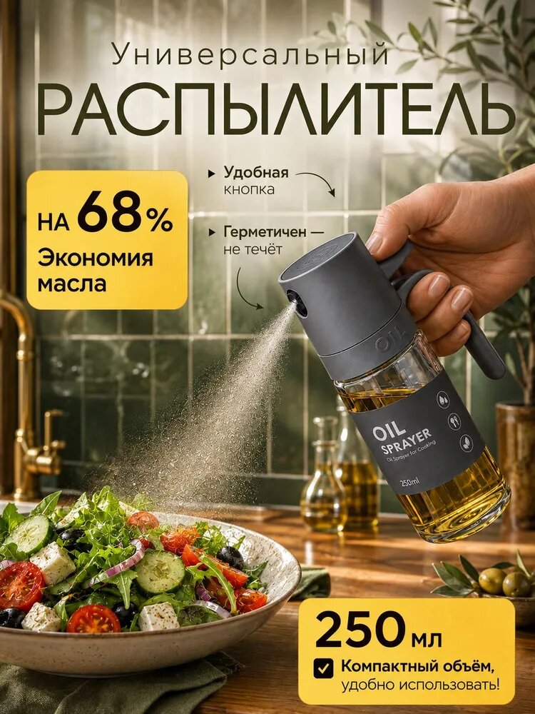 Стеклянный распылитель для масла и уксуса, кухонный дозатор-спрей для готовки, 250 мл, серый
