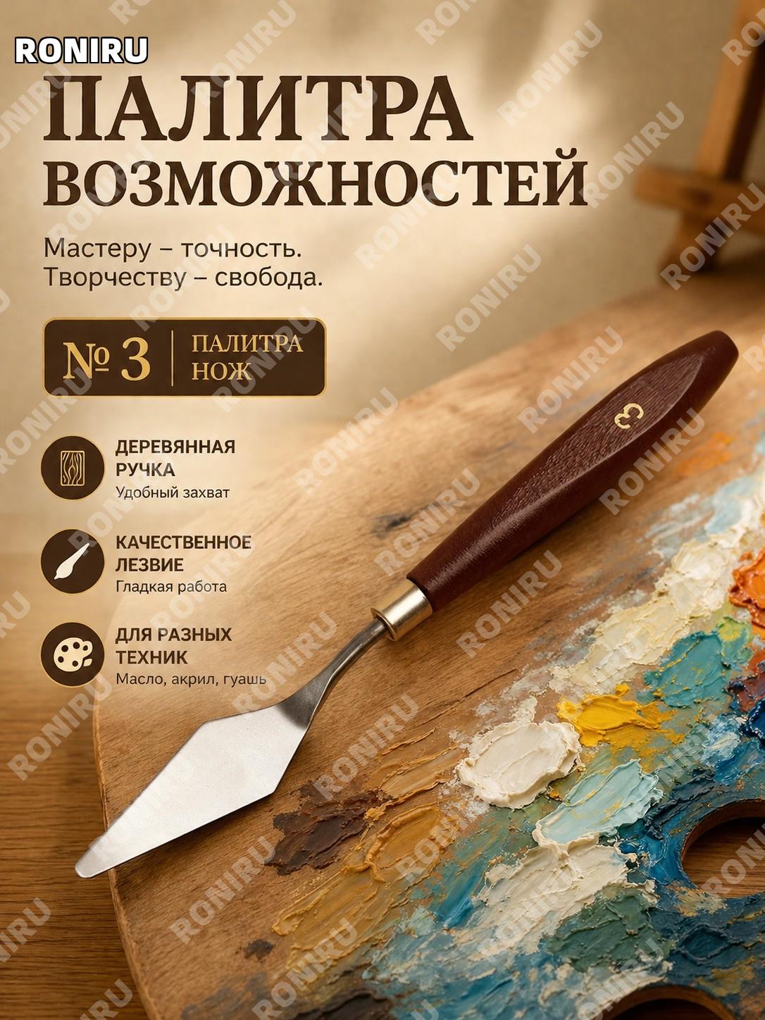 Шпатель для рисования с деревянной ручкой №3, мастихин для масла, гуаши и акрила, художественный инструмент дома
