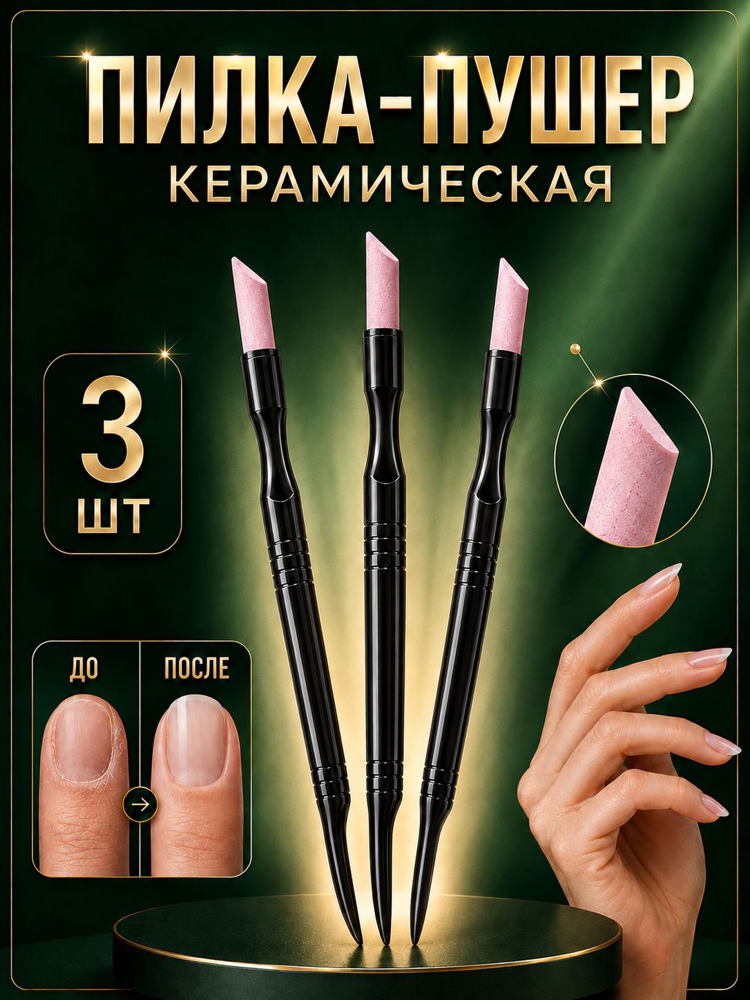 Пилки-пушеры для кутикулы и сухого маникюра, 3 шт AD04-01